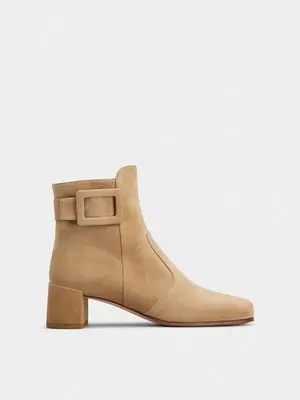 ROGER VIVIER Polly Suede Booties - Beige