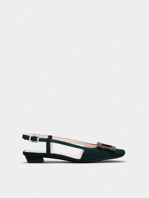 ROGER VIVIER Belle Vivier Suede Slingback Ballerinas - Green
