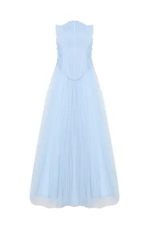 TUBA ERGIN Alie Corset Set With Stone Embellishments And Pleated Tulle Skirt