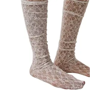 HIGH HEEL JUNGLE BY KATHRYN EISMAN Lace Knee High Socks - White