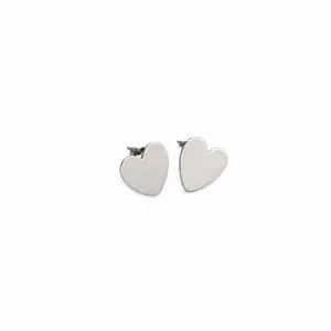 SILVER MOON Sterling Silver Heart Stud Earrings - Silver/white
