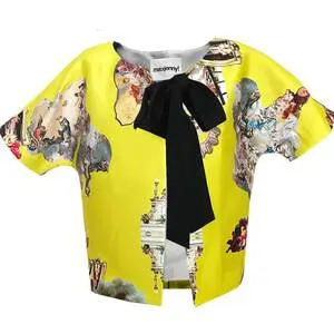 MAXJENNY Printed Cropped Jacket With Oversized Bow - Yellow