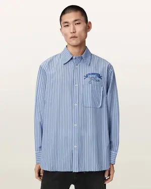 ALLSAINTS Norte Oversized Long Sleeve Striped Shirt - Blue