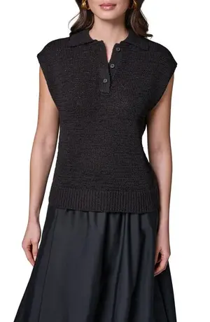 Donna Karan New York Sleeveless Knit Polo Sweater - Black