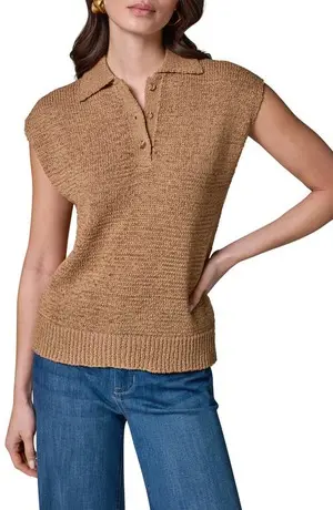 Donna Karan New York Sleeveless Knit Polo Sweater - Fawn