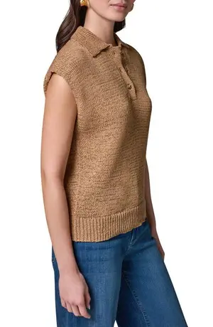 Donna Karan New York Sleeveless Knit Polo Sweater - Fawn