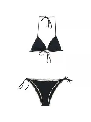 MC2 SAINT BARTH Crochet Trim Triangle Bikini - Black