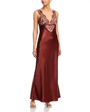 Bardot Torie Lace Slip Gown - Brick