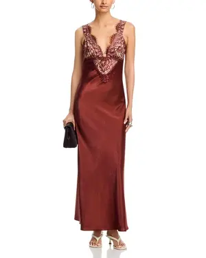 Bardot Torie Lace Slip Gown - Brick