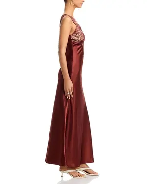 Bardot Torie Lace Slip Gown - Brick