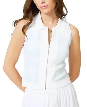 Central Park West Laurel Zip-up Polo In Gingham - Blue