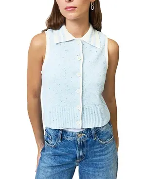 Central Park West Celeste Tweed Yarn Collared Top - Light Blue