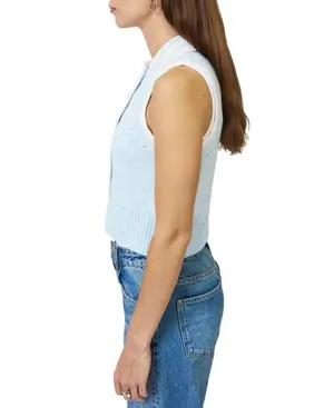 Central Park West Celeste Tweed Yarn Collared Top - Light Blue