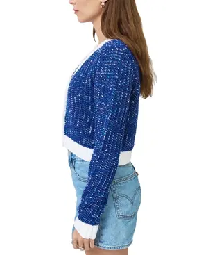 Central Park West Allie Cropped Chunky Cardigan Sweater - Blue Multicolor