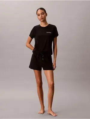 Calvin Klein Viscose Cotton Blend Logo Tee And Shorts Set - Black Top/pant