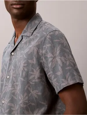 Calvin Klein Linen Cotton Camp Collar Easy Shirt - Turbulence