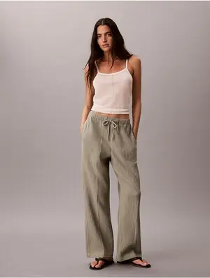 Calvin Klein Double Gauze Straight Leg Pull-on Pants - Shadow