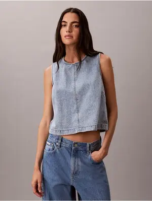 Calvin Klein Sleeveless Cropped Denim Top