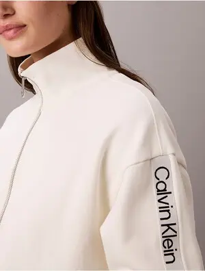 Calvin Klein Logo Tape Full Zip Sweatshirt - Tofu