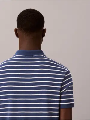 Calvin Klein Liquid Touch Stripe Polo Shirt - Dark Denim