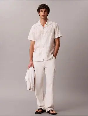 Calvin Klein Linen Blend Plaid Relaxed Button-down Shirt