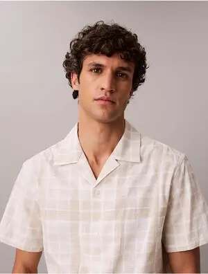 Calvin Klein Linen Blend Plaid Relaxed Button-down Shirt