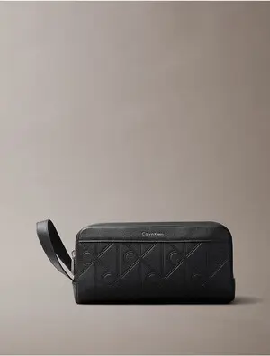 Calvin Klein Embossed Emblem Logo Leather Dopp Kit - Black