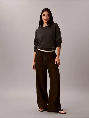 Calvin Klein Linen Blend Wide Leg Pull-on Pants - Dark Coffee