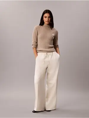 Calvin Klein Linen Blend Wide Leg Pull-on Pants - Tofu