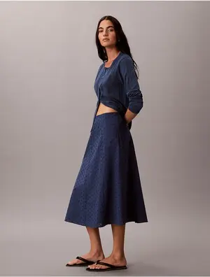 Calvin Klein Broderie Midi Skirt - Dark Denim