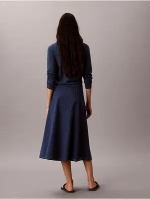 Calvin Klein Broderie Midi Skirt - Dark Denim