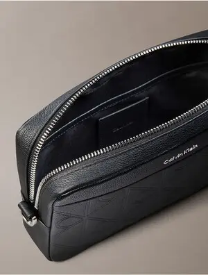 Calvin Klein Embossed Emblem Logo Leather Pouch Wristlet