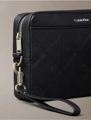 Calvin Klein Embossed Emblem Logo Leather Pouch Wristlet