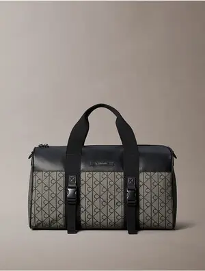 Calvin Klein Emblem Jacquard Duffle Bag - Lotus Beige / Black Aop
