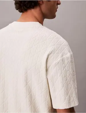 Calvin Klein Terry Allover Embossed Emblem Logo Relaxed T-shirt - Tofu