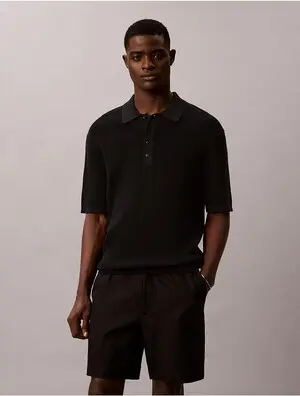 Calvin Klein Smooth Cotton Waffle Sweater Polo Shirt - Black
