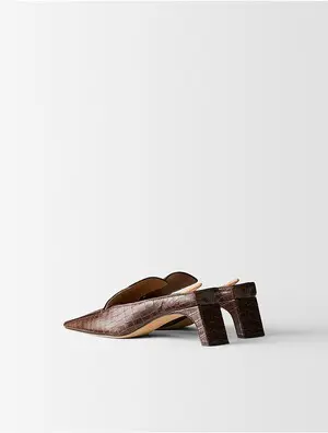 Calvin Klein Tilda Embossed Leather Loafer Kitten Heel Mules