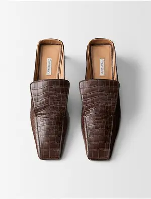Calvin Klein Tilda Embossed Leather Loafer Kitten Heel Mules