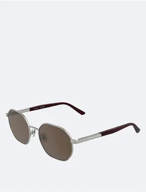 Calvin Klein Metal Modified Octagon Frame Sunglasses - Matte Silver
