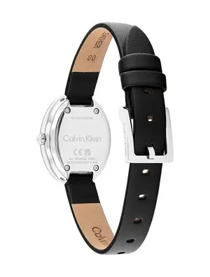 Calvin Klein Oval Dial Leather Strap Watch With Contoured Bezel