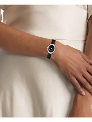 Calvin Klein Oval Dial Leather Strap Watch With Contoured Bezel