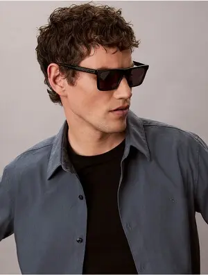 Calvin Klein Acetate Slim Modified Rectangle Sunglasses - Black