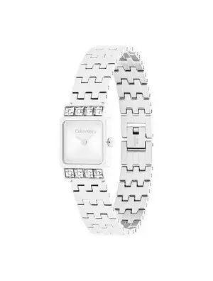 Calvin Klein Square Dial Crystal Bezel Link Bracelet Watch - Silver