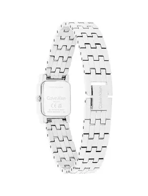 Calvin Klein Square Dial Crystal Bezel Link Bracelet Watch - Silver