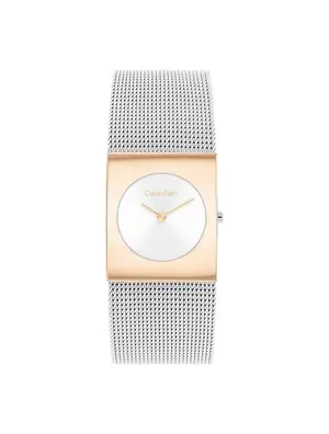 Calvin Klein Geometric Dial Stainless Steel Mesh Bracelet Watch - Silver