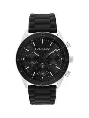 Calvin Klein Chronograph Stainless Steel And Silicone Strap Watch - Black