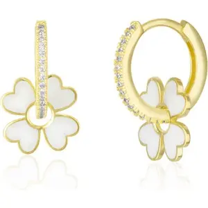 SPERO LONDON Sterling Enamel Clover Earrings With Cubic Zirconia - Gold