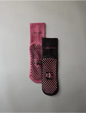 Calvin Klein Gripper Cushion High Quarter Socks 2 Pack - Pink Assorted