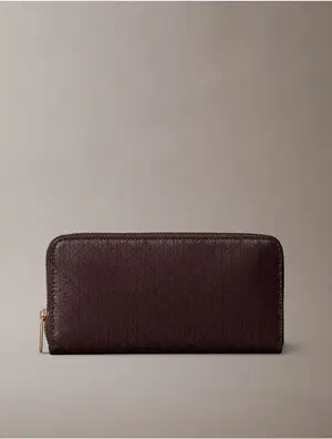 Calvin Klein Emblem Logo Long Zip Wallet - Fudge