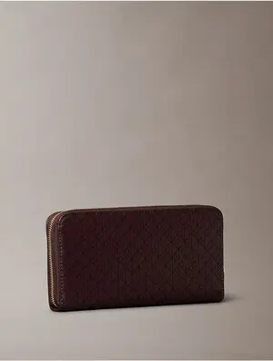 Calvin Klein Emblem Logo Long Zip Wallet - Fudge